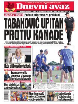 U današnjem "Dnevnom avazu" čitajte: Tabaković upitan protiv Kanade