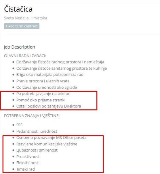 OGLAS ZA POSAO: Čistačica mora da poznaje MS Office i da posjeduje ...